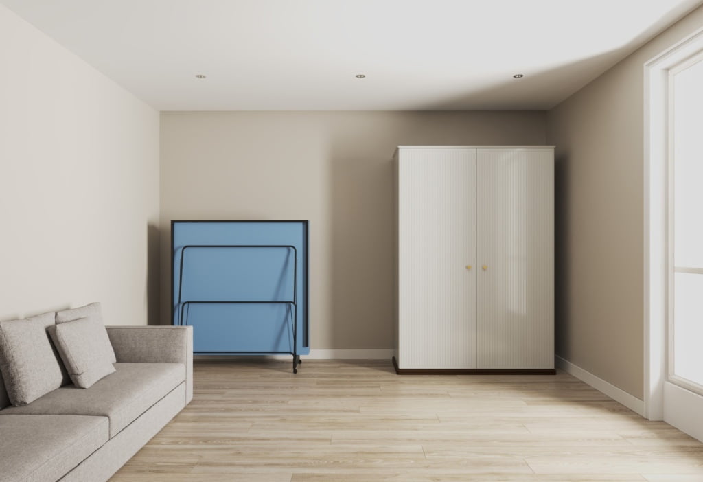Bifold doors living room fitted storage cabinet, tall wardrobes London
