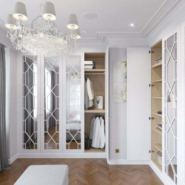 Prisma fitted mirrored wardrobes with lacquered fretwork doors London