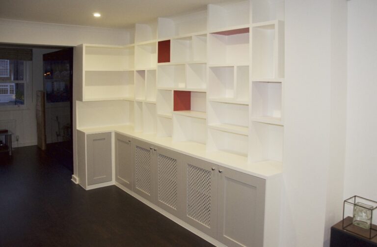 Fitted bookcase hand painted in 3 colours - UrbanWardrobes.co.uk