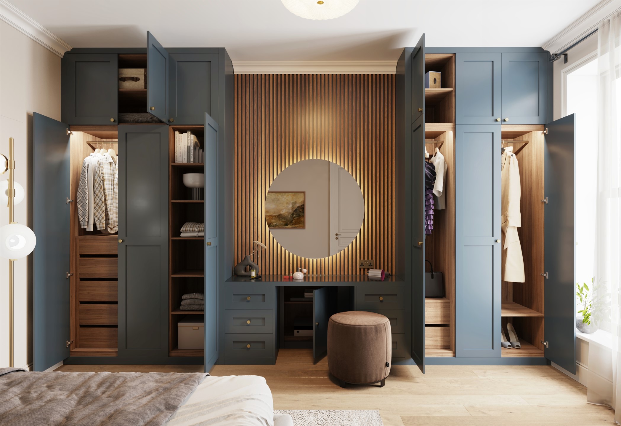 Fitted shaker style wardrobe in bedroom alcoves, chimney breast ...