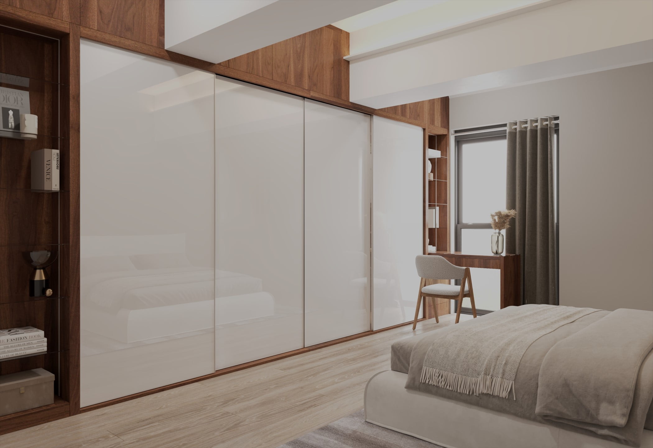 Glass Walnut sliding wardrobe UrbanWardrobes