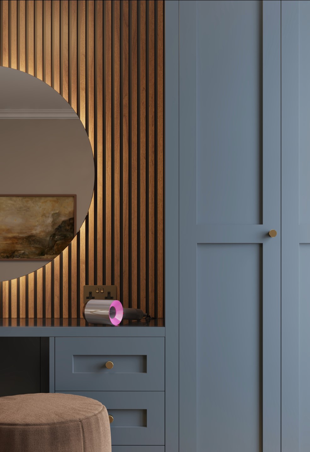 Fitted shaker style wardrobe in bedroom alcoves, chimney breast ...