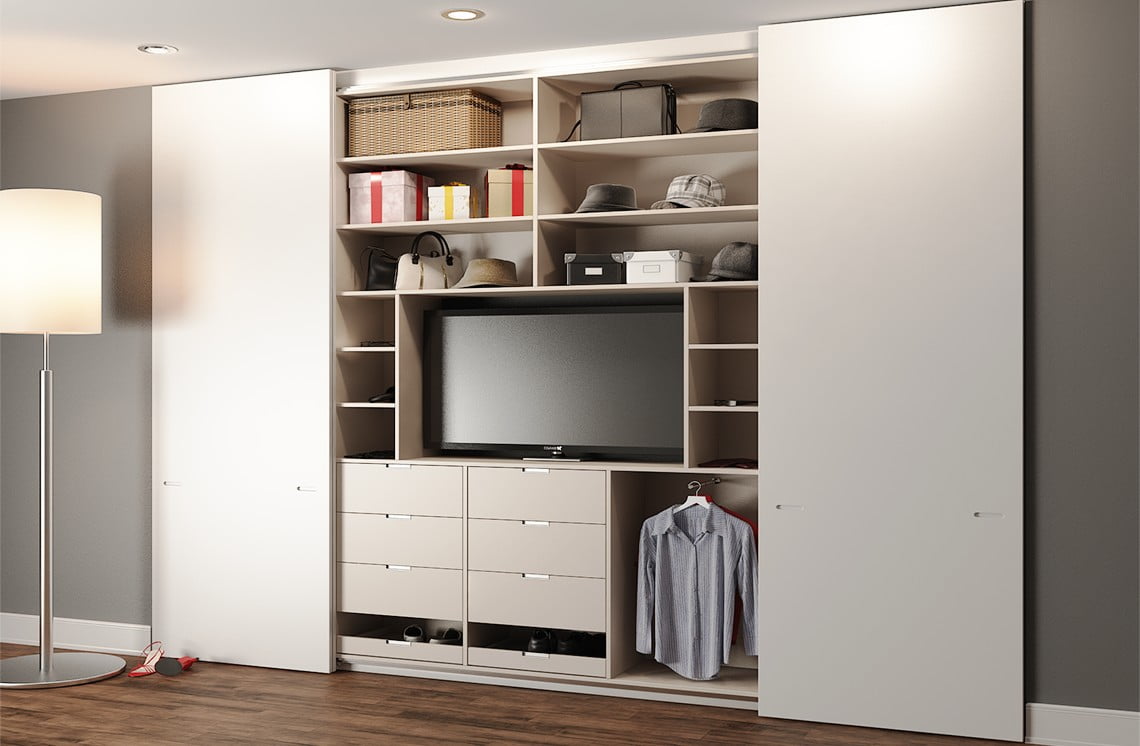 Sprayed lacquered sliding door wardrobe contemporary London