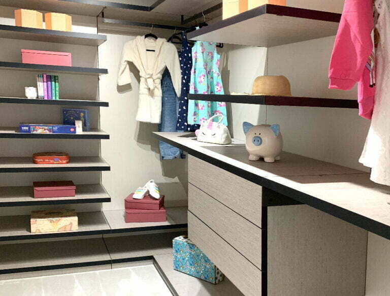 Bespoke wall mounted walk in wardrobe system for dressing rooms London