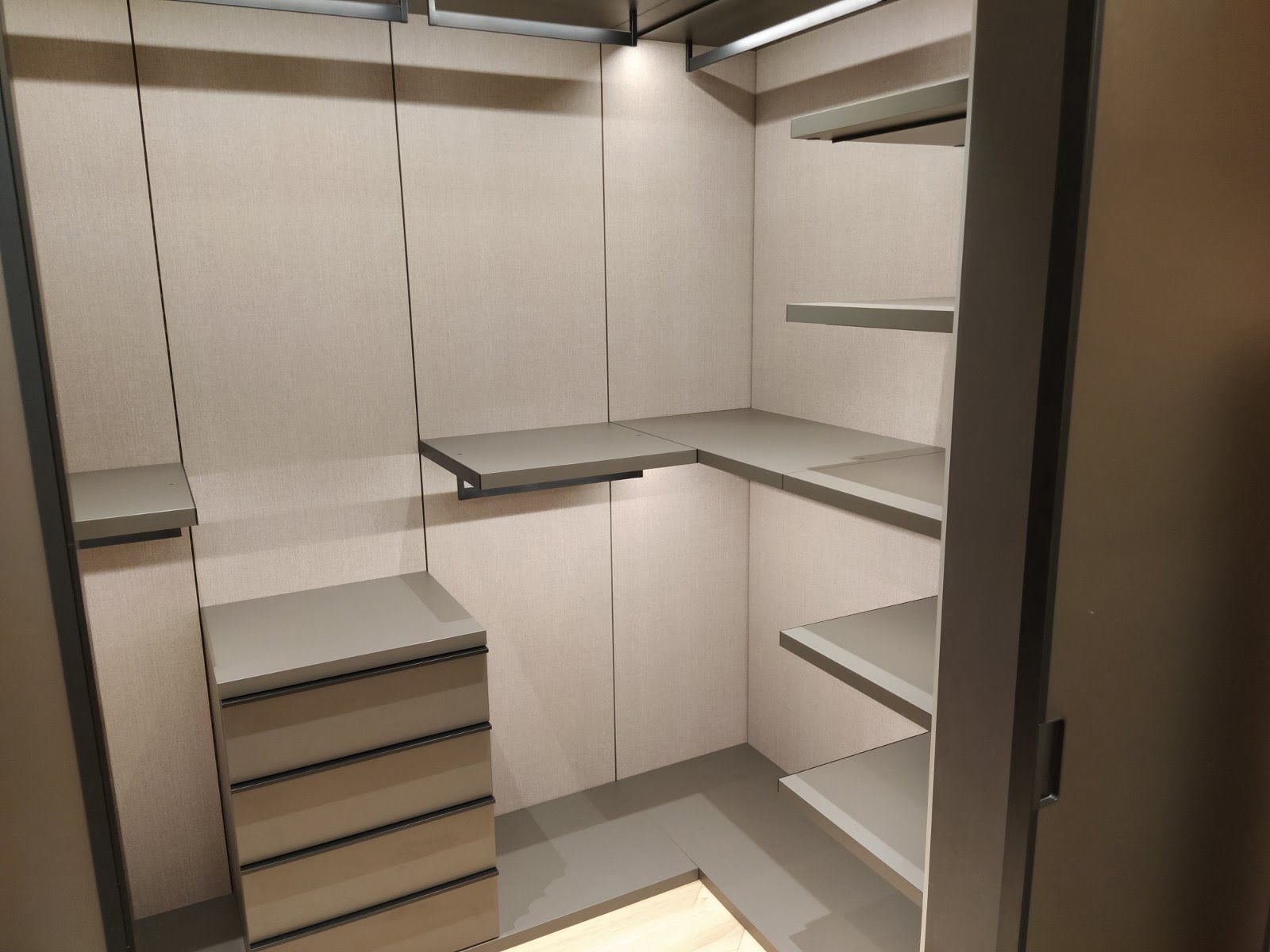 Bespoke wall mounted walk in wardrobe system for dressing rooms London