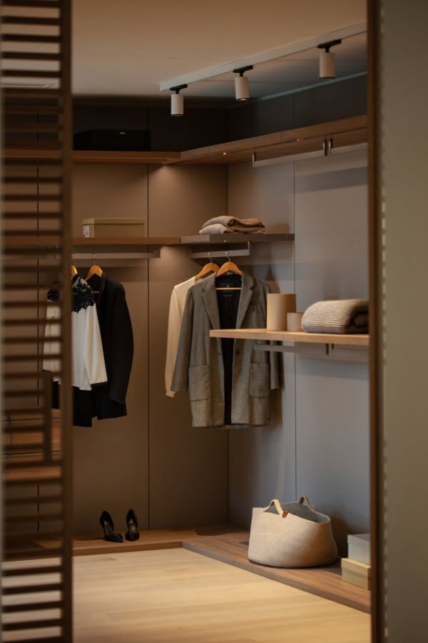 Bespoke wall mounted walk in wardrobe system for dressing rooms London