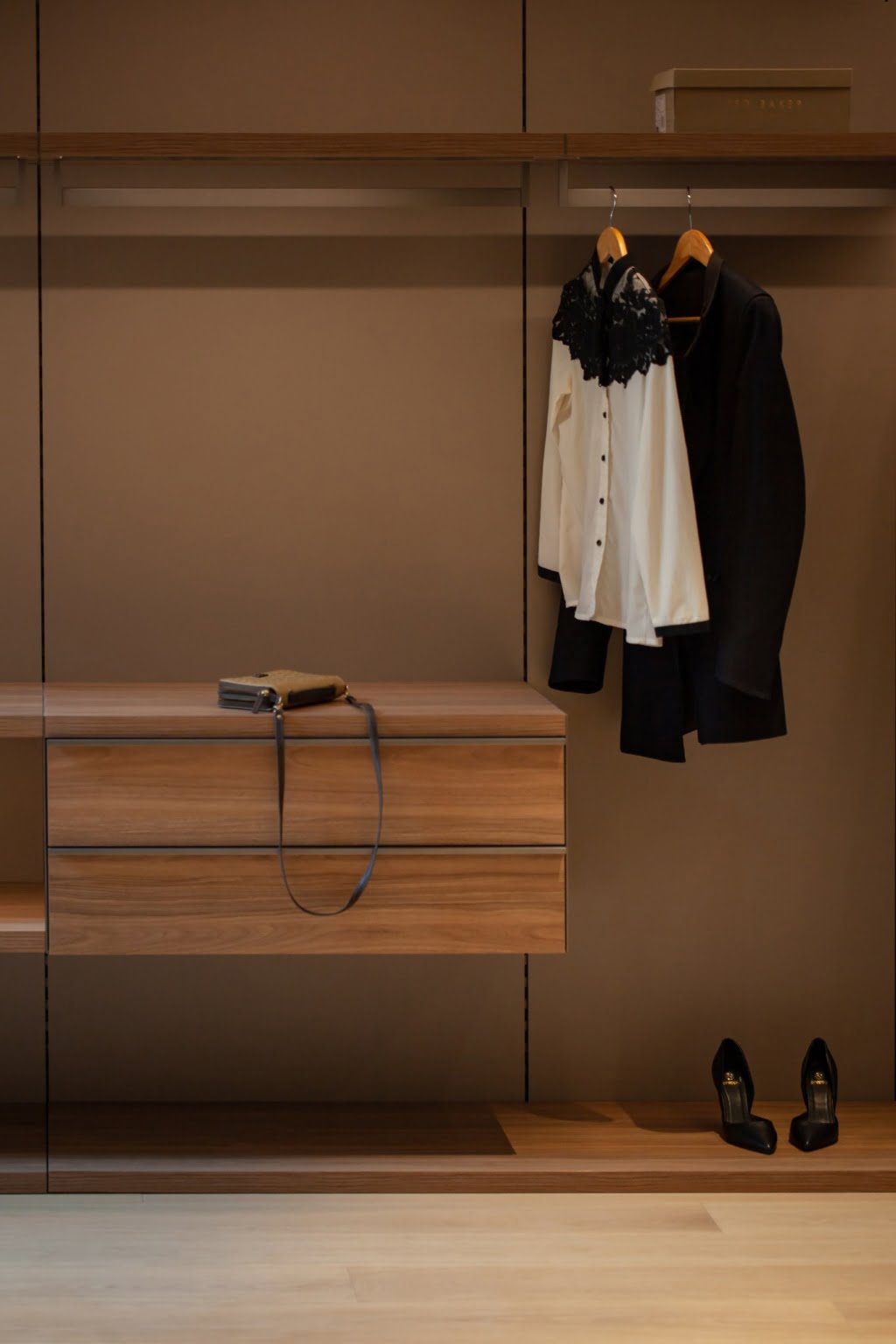 Bespoke wall mounted walk in wardrobe system for dressing rooms London