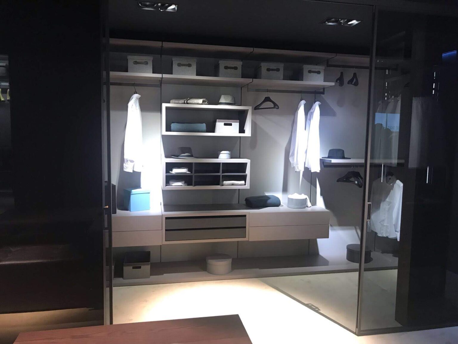 Bespoke wall mounted walk in wardrobe system for dressing rooms London