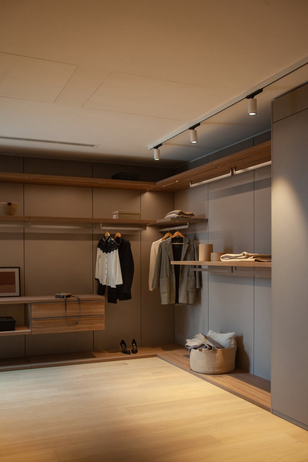 Bespoke wall mounted walk in wardrobe system for dressing rooms London