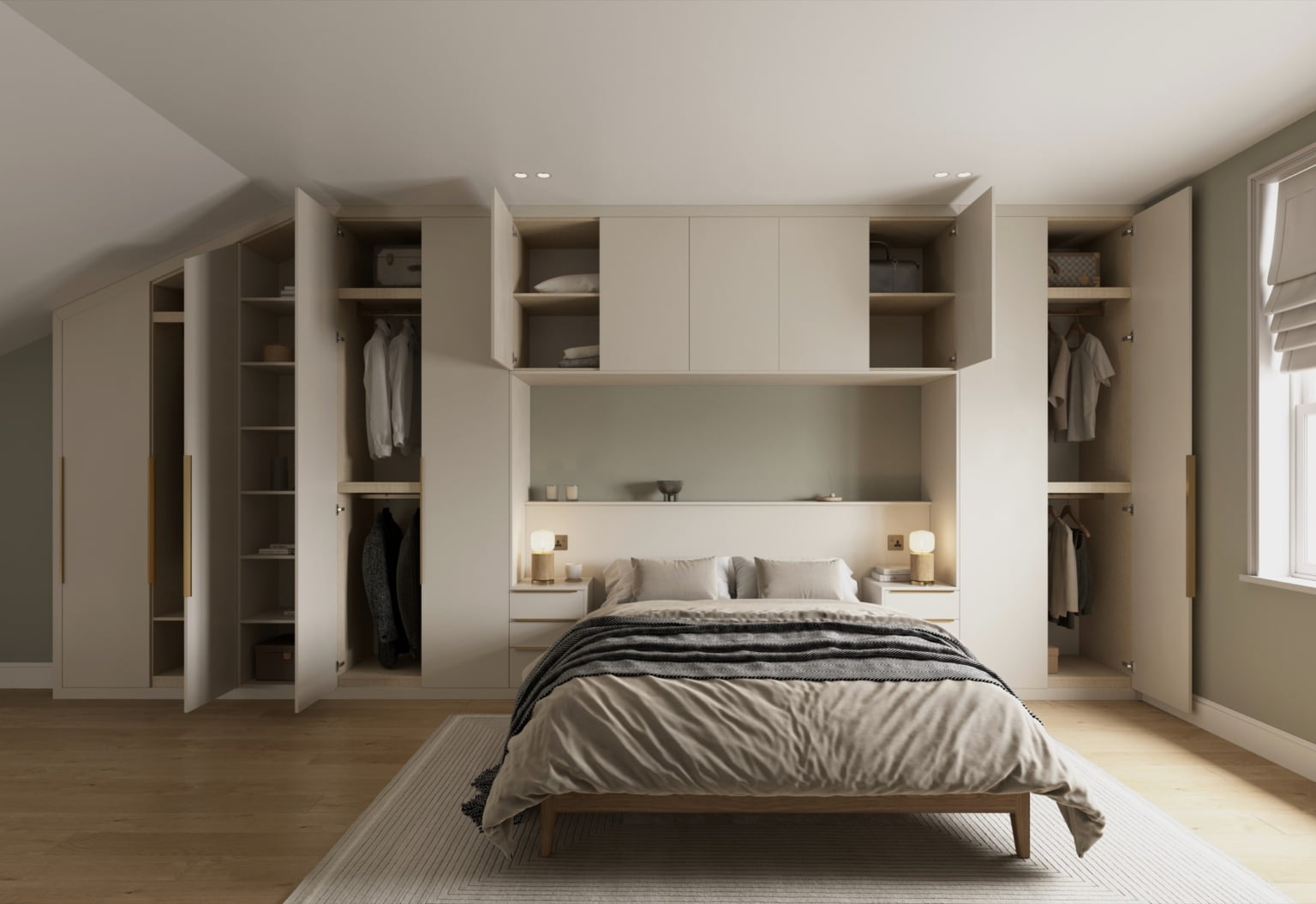 Overbed fitted wardrobes and storage units, bespoke overhead storage