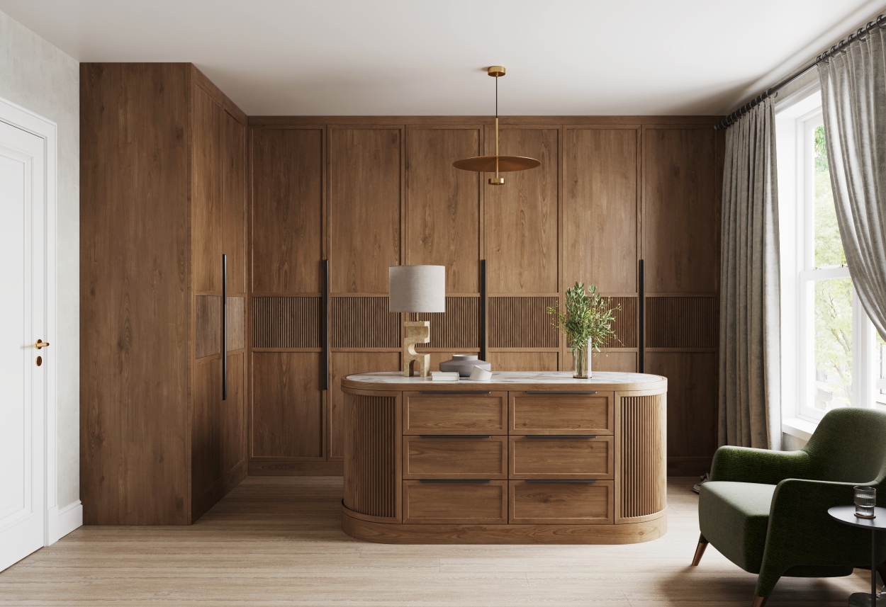Rigato solid oak fluted reeded wood made to measure fitted bespoke wardrobes London