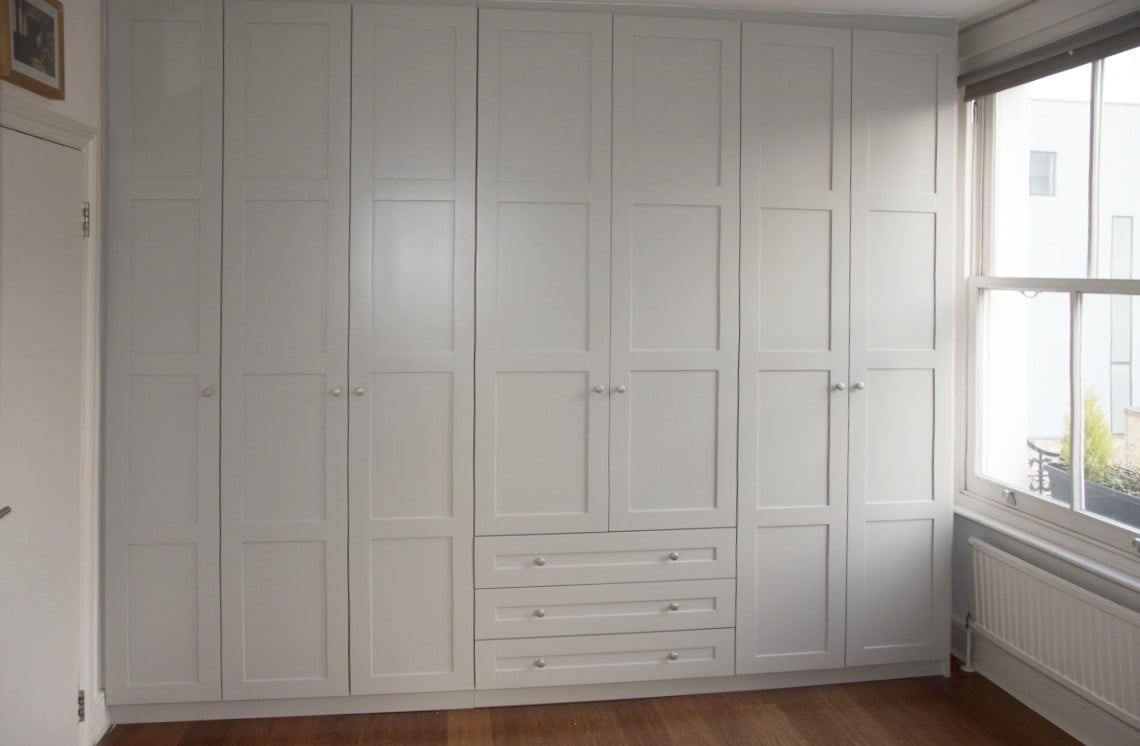 Sprayed fitted shaker style wardrobe Maida Vale London