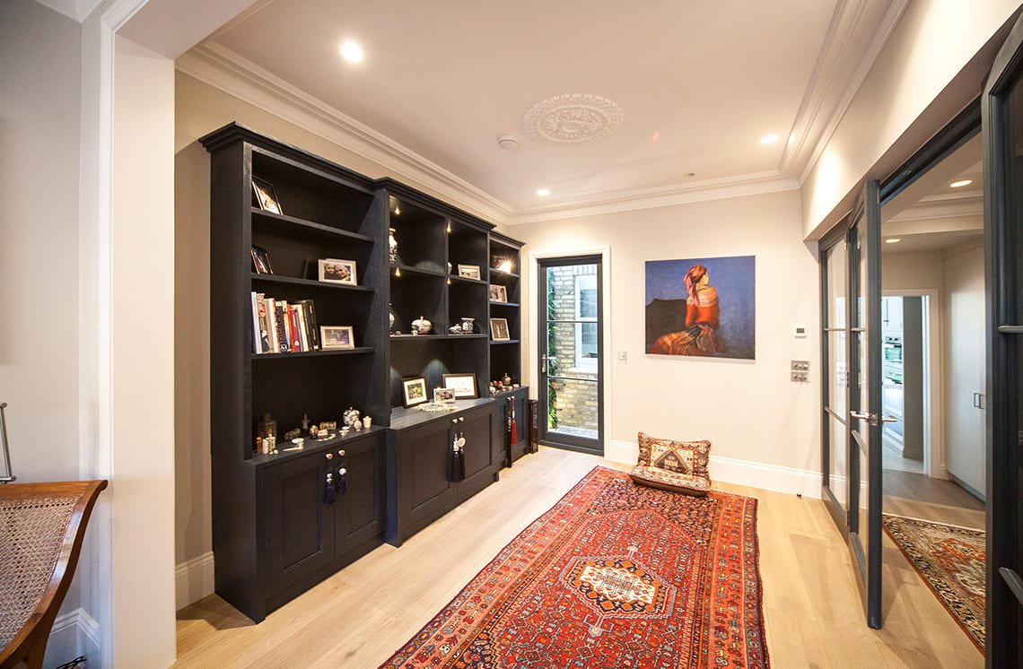 Living room and reception fitted bookcases from real wood, London