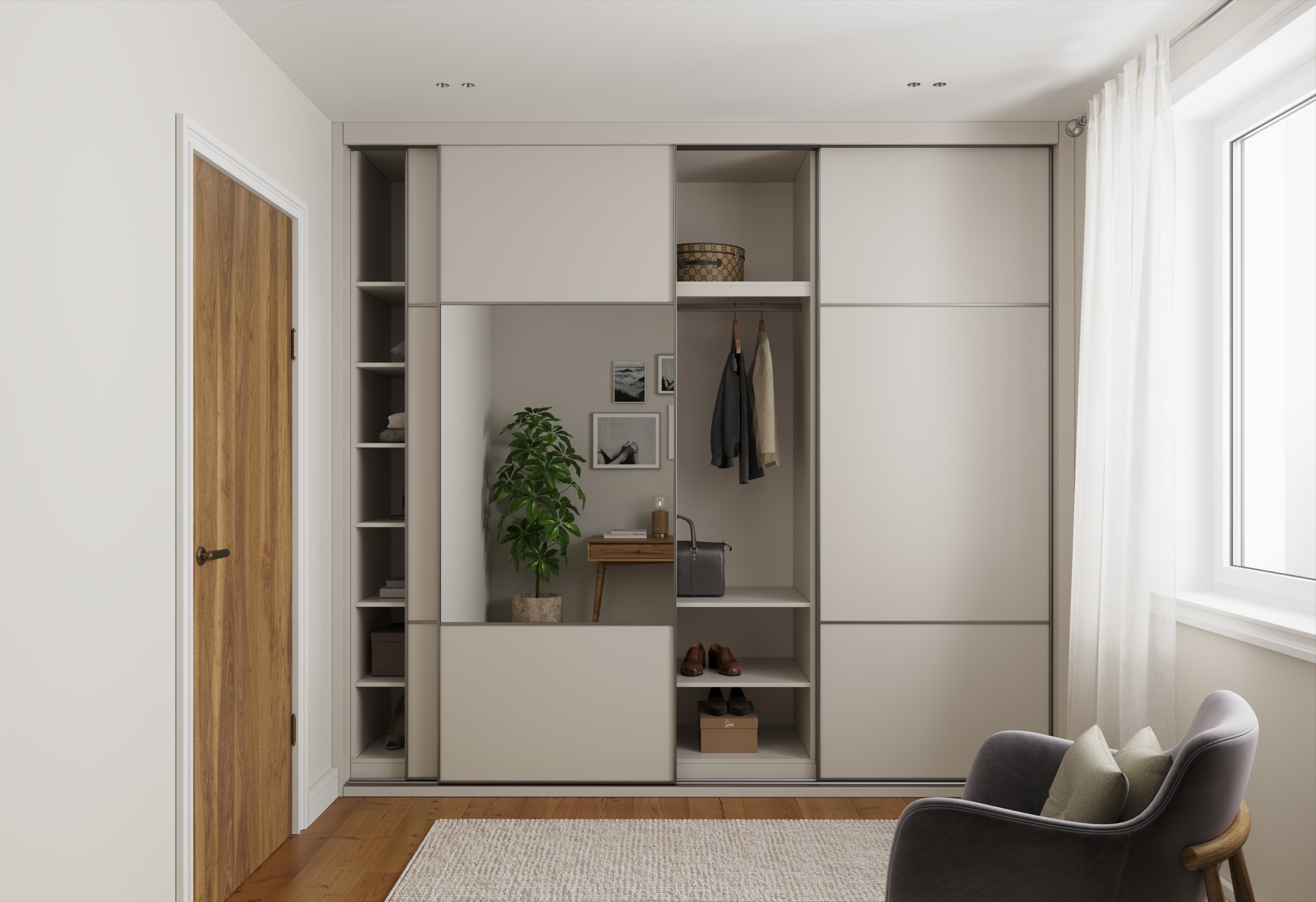 Range of built in sliding doors wardrobes with slim silver profile ...
