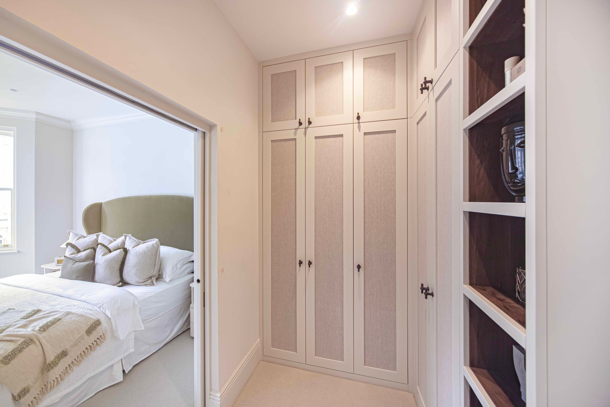 Modern tailor made dressing room in Chelsea London with fabric beige ...