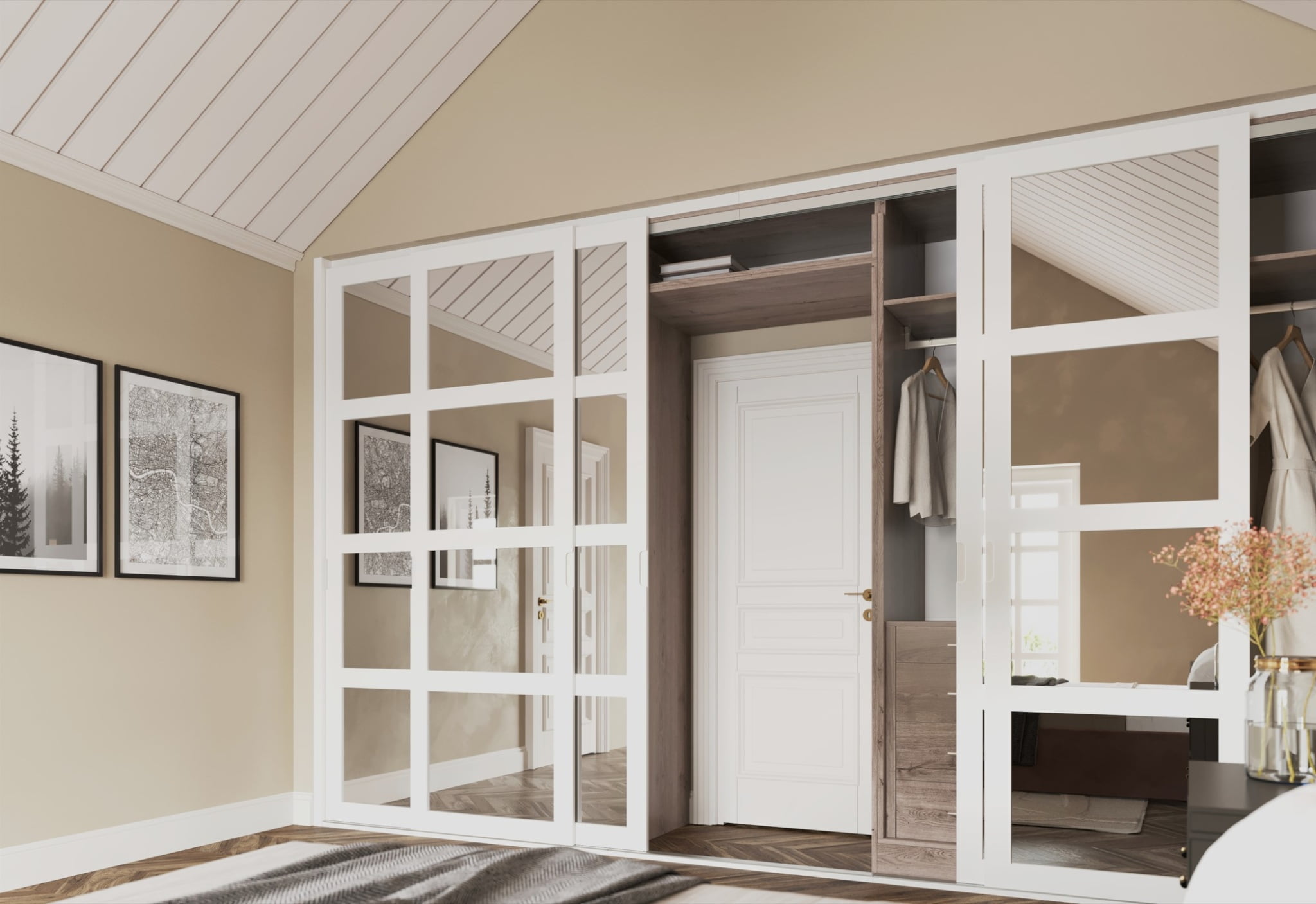 Sloping ceilings wardrobe with painted doors - UrbanWardrobes.co.uk